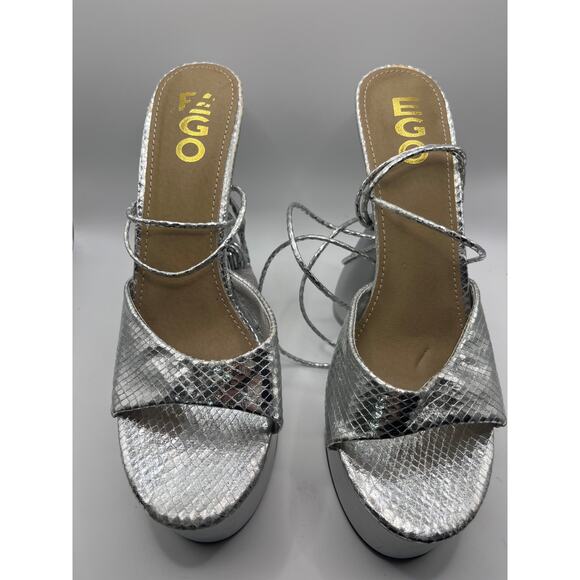 EGO | Shoes | Ego Gelato Lace Up Platform Heels In Silver | Poshmark